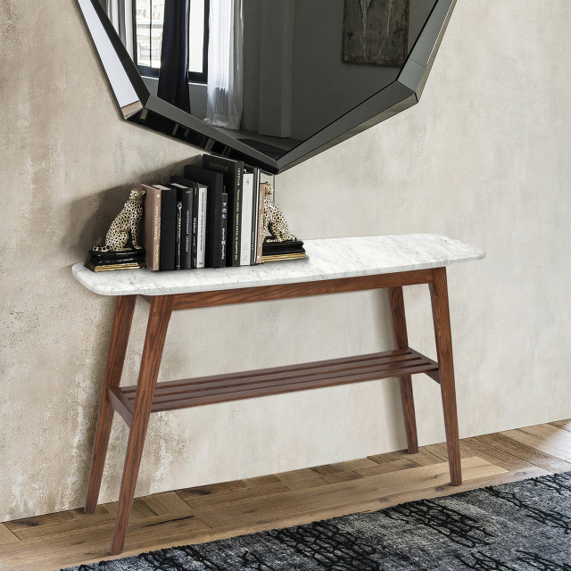 Castello 43" Rectangular Italian Carrara White Marble Console Table ...