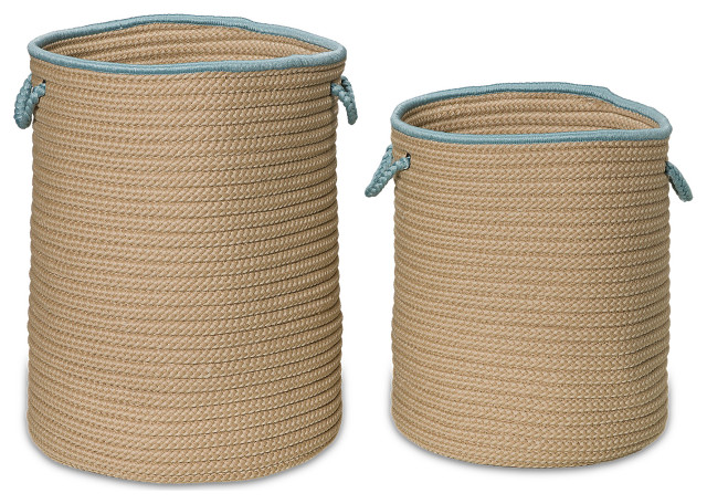 Boat House Hampers - Blue 15"x15"x18", Round, Braided - Beach Style ...