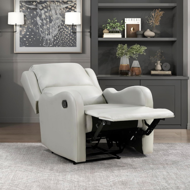 Modern Recliner Chair, PU Leather Seat With Waterfall Back & Curved ...