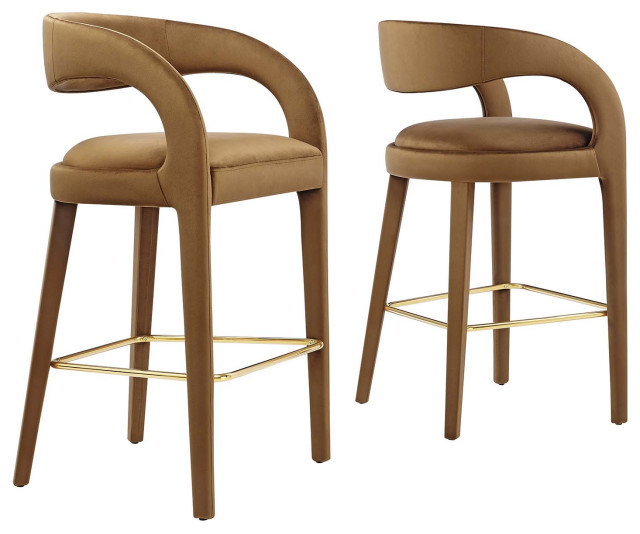 Pinnacle Performance Velvet Bar Stool Set of 2, Brown Gold ...