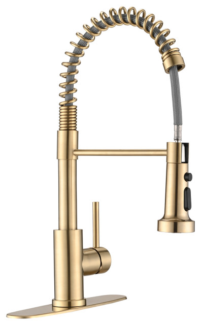 Single Handle Deck Mounted Spring Neck Pull Down Kitchen Faucet with ...