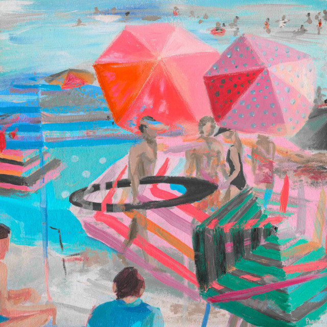 "Grab Something" Painting Print on Wrapped Canvas, 18"x18" - Beach ...