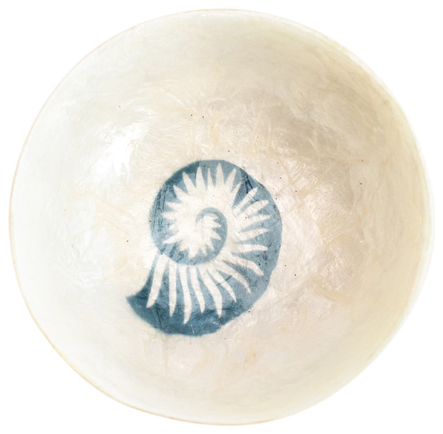 3.5" Round Capiz Bowl, Nautilus Design, Blue and Natural, Set of 2 ...