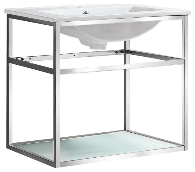 Pierre 24 Single, Open Shelf, Chrome Metal Frame Bathroom Vanity ...