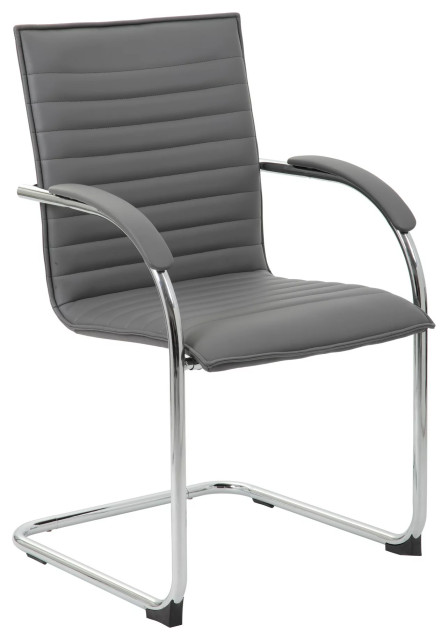 Modern Office Side Chair, Cantilever Chrome Base & Channel PU Leather ...