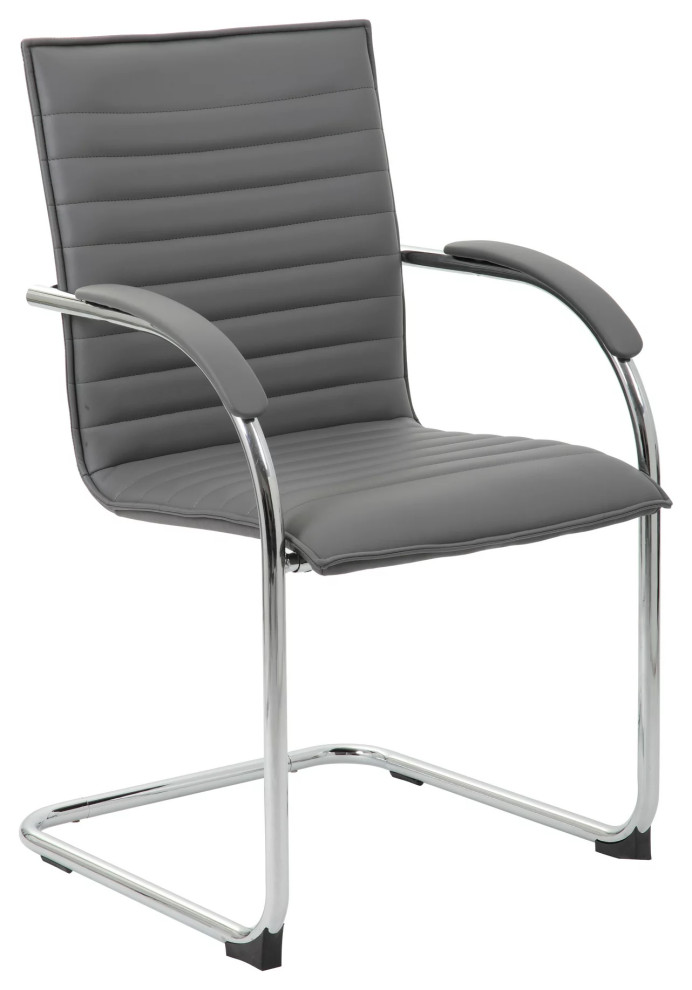 Modern Office Side Chair, Cantilever Chrome Base & Channel PU Leather ...