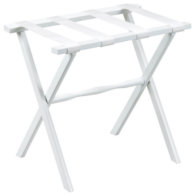 Hotel White Finish Wood Folding Luggage Rack With White Straps - Closet ...