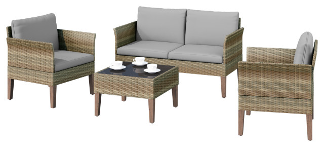 Isla 4-Piece Outdoor Conversation Set With Club Chairs, Loveseat ...