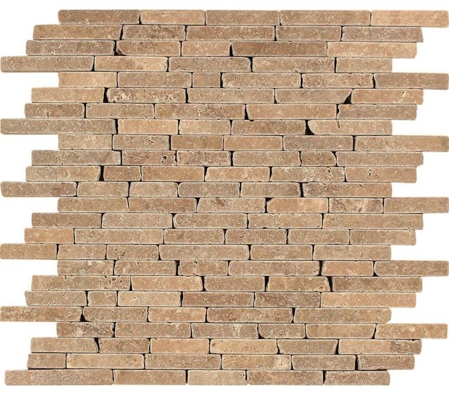 Noce Tumbled Travertine Random Strip Mosaic, 10 sq.ft. - Traditional ...