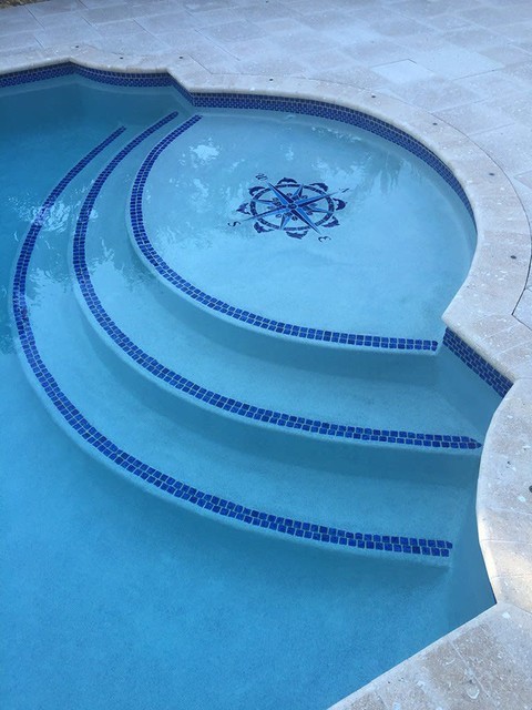 Compass/Medallion 2 Ceramic Swimming Pool Mosaic, 72"x72" - Beach Style ...