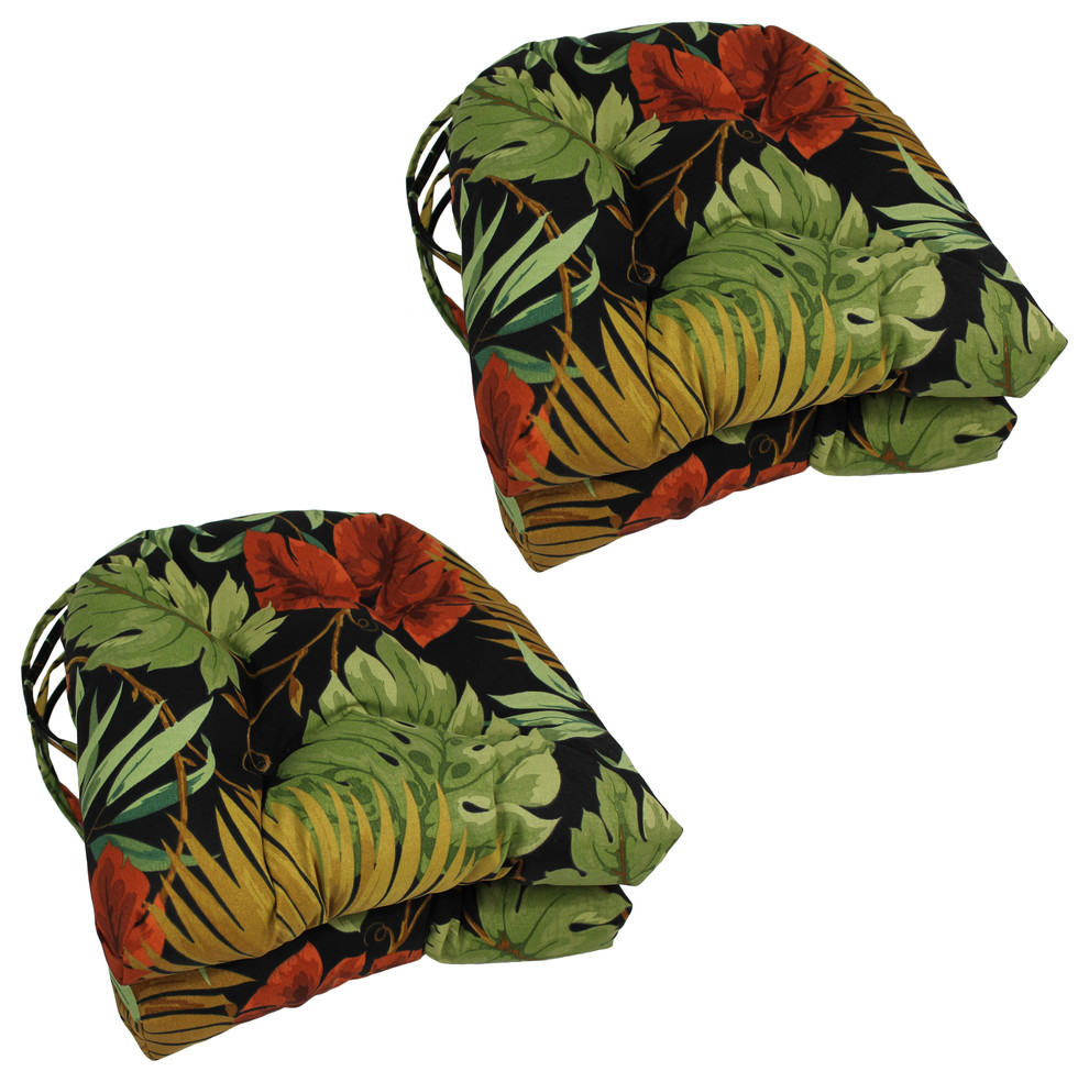 16" Spun Polyester U-Shaped Tufted Chair Cushions, Set of 4, Tropique ...