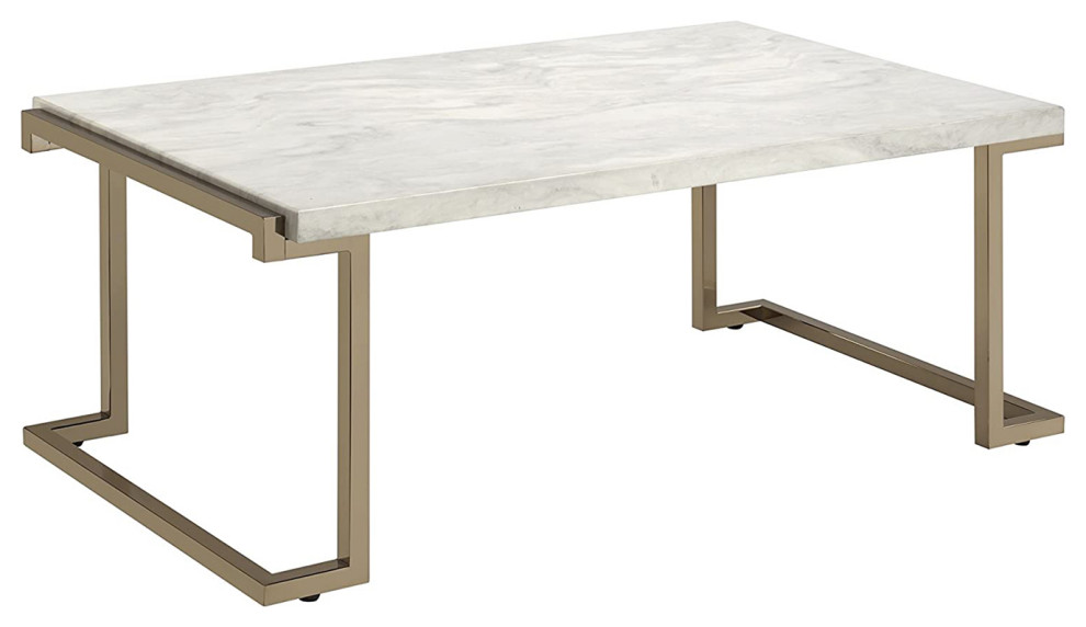 Faux Marble Top Coffee Table with Metal Frame - Contemporary - Coffee ...