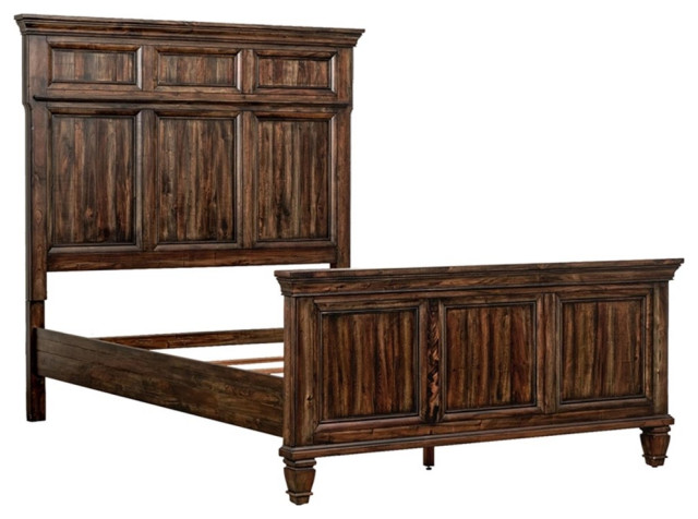 Pemberly Row Queen Wood Panel Bed in Weathered Burnished Brown - Rustic ...