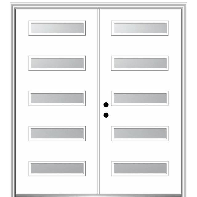 64"x80" 5 Lites Frosted Right-Hand Inswing Primed Fiberglass Door, 4-9/ ...