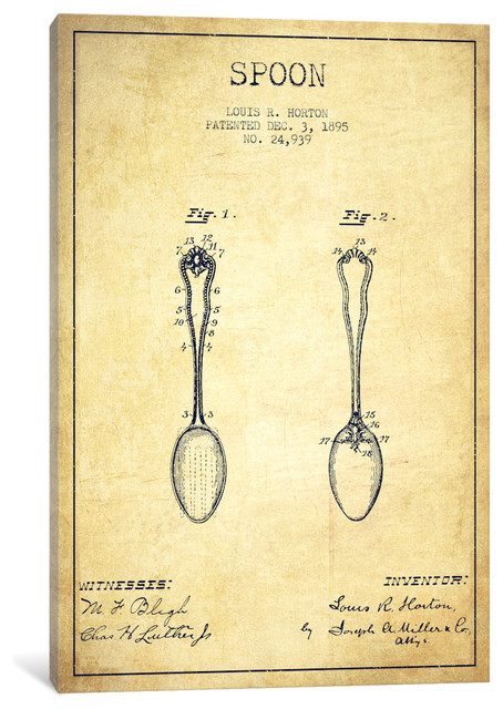 "Spoon Vintage Patent Blueprint" by Aged Pixel, Canvas Print, 18x12x1.5 ...