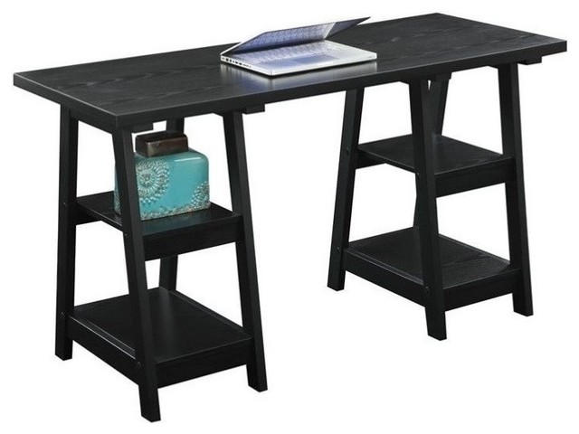 Scranton & Co Transitional Wood Double Trestle Desk in Black ...