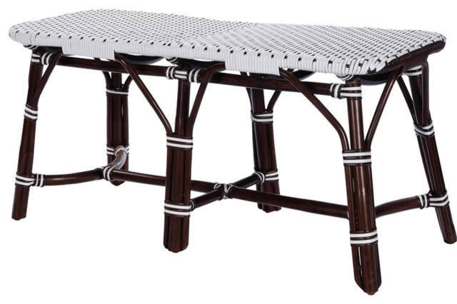 Bowery Hill Transitional Rattan Weave Bench in Dark Brown Finish ...