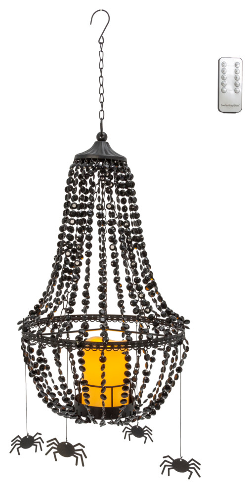 18.5-in H B/O Black Chandelier w/ 6 Spiders, LED Candle & Remote ...