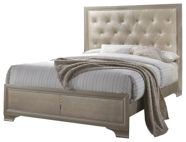 Wooden Eastern King Size Bed With Button Tufted Headboard, Cream ...