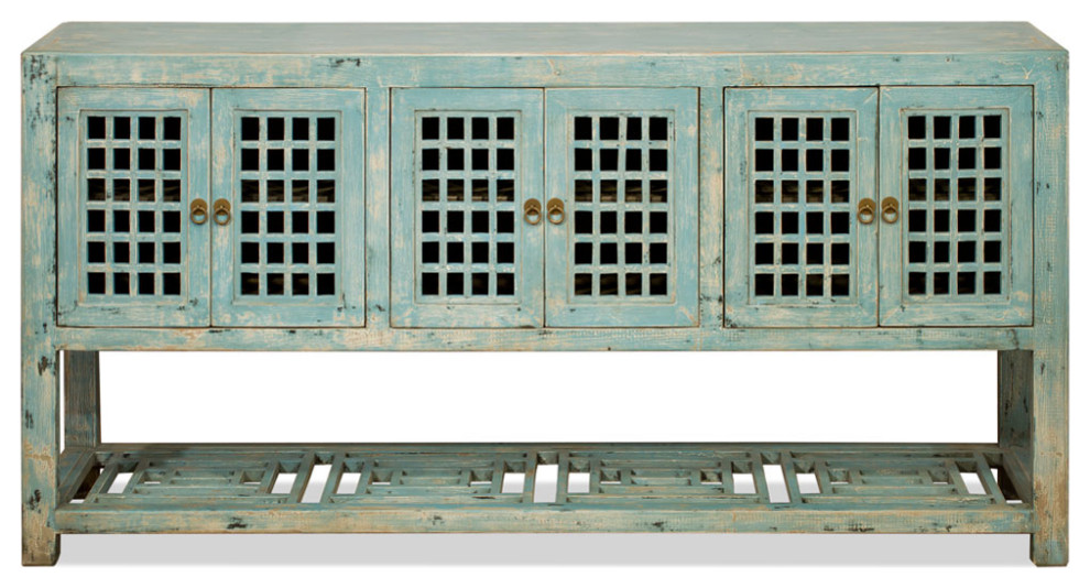 Distressed Light Blue Elmwood Dynasty Asian Sideboard - Asian - Buffets ...