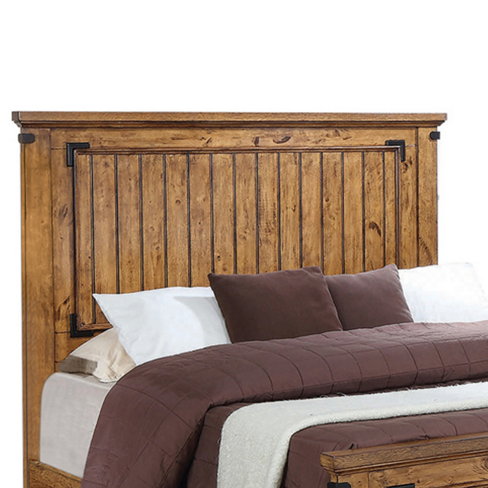 Benzara BM216159 Cottage Style Bed With Plank Detailing and Metal ...