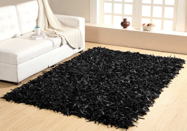 Leather Shaggy Rug, 96"x120" - Contemporary - Area Rugs - by Home ...