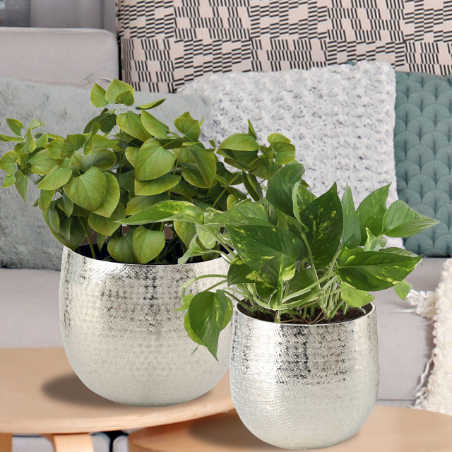 Silver Aluminum Cache Pot Set - Contemporary - Indoor Pots And Planters ...