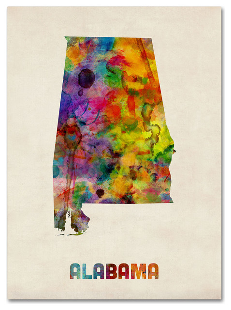 'Alabama Map' Canvas Art by Michael Tompsett, 14" x 19" - Contemporary ...