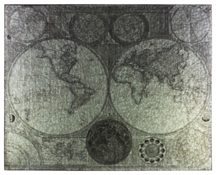 Metal Etched Painting of "Old Century" Map, Galvanized Gray ...
