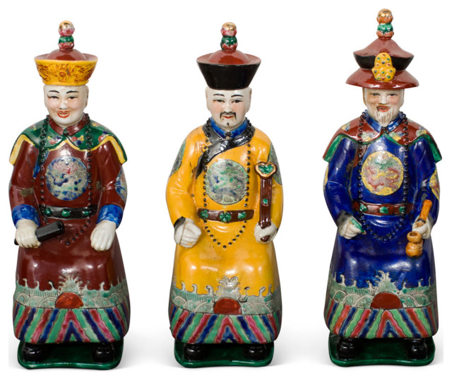Red Yellow Blue Porcelain Qing Emperor Chinese Figurine Set - Asian ...