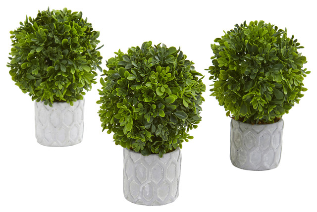 9" Boxwood Artificial Mini Topiary, Set of 3 - Transitional ...