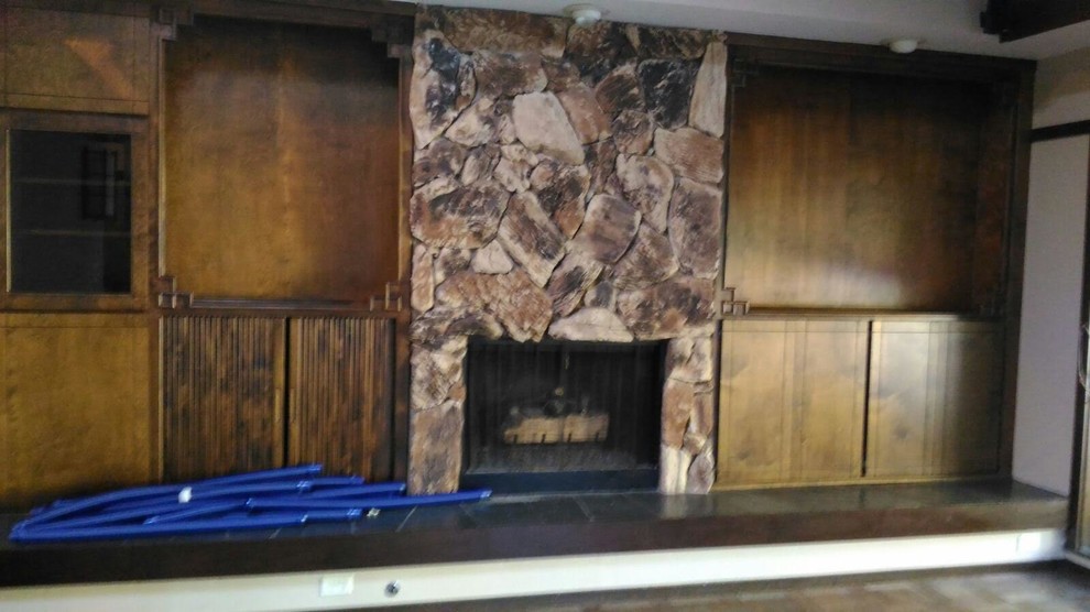 lava rock fireplace redesign