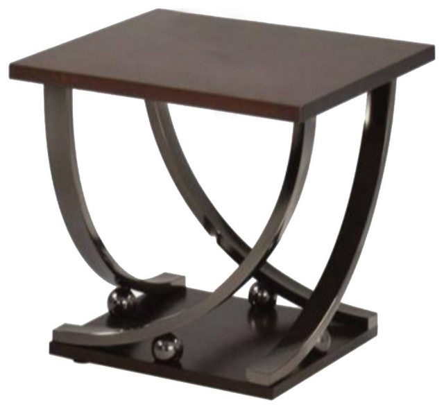 Wood and Metal End Table With Sweeping Legs, Dark Walnut Brown and ...