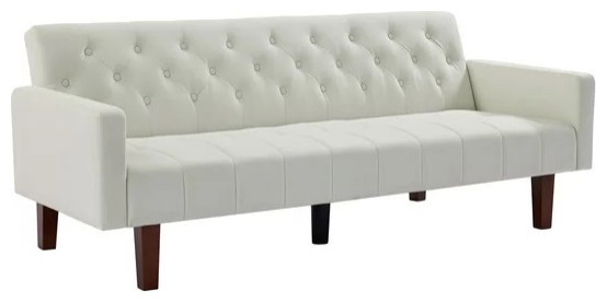 Modern Futon Sofa, Diamond Button Tufted Fabric Seat & Padded Track ...