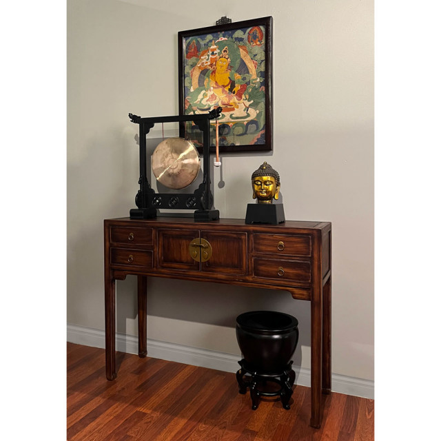 45in Mahogany Finish Elmwood Chinese Mandarin Console Cabinet - Asian ...