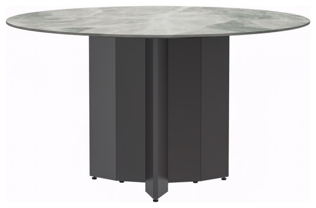 Round Dining Table Black Base with 60 Round Light Grey Sintered Stone ...
