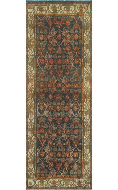 Fine Vintage Distressed Vinsone Navy/Rust Runner, 3'3x9'2 ...