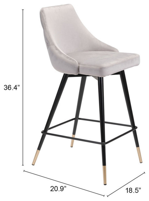 Contemporary Counter Stool, Black Metal Legs With Gold Caps & Velvet ...