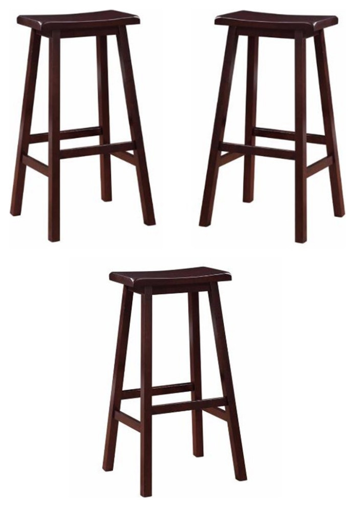 Home Square 29" Wooden Saddle Stool with Slanted Legs in Brown - Set of ...