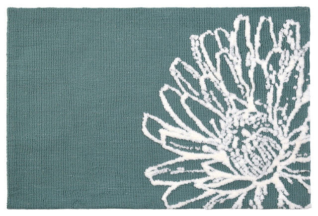 Floral Rug with Flower Teal Rug White Flower Indoor Area Rug 21" X 33 ...