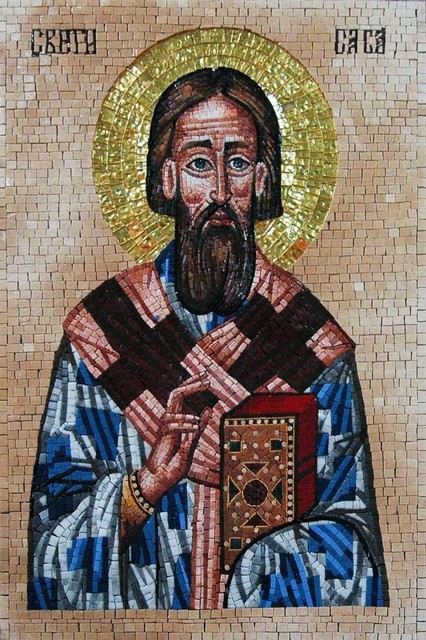 Saint Sava Icon Mosaic Stone Art, 48'' x 24'' - Traditional - Tile ...