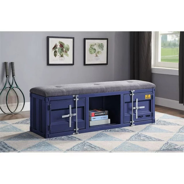 Industrial Cargo Container Style Metal Storage Bench with Cabinets and ...