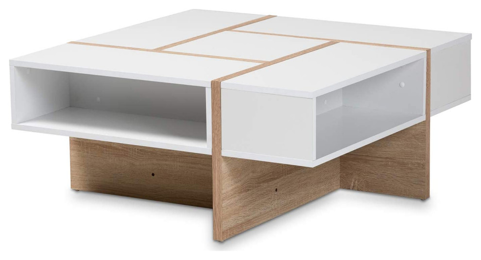 Modern and Contemporary Two-Tone White and Oak Finished Wood Coffee ...