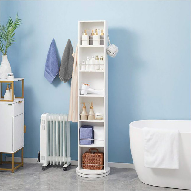 Rotating Bathroom Storage Cabinet, Full-Length Mirror, 360-Degree ...