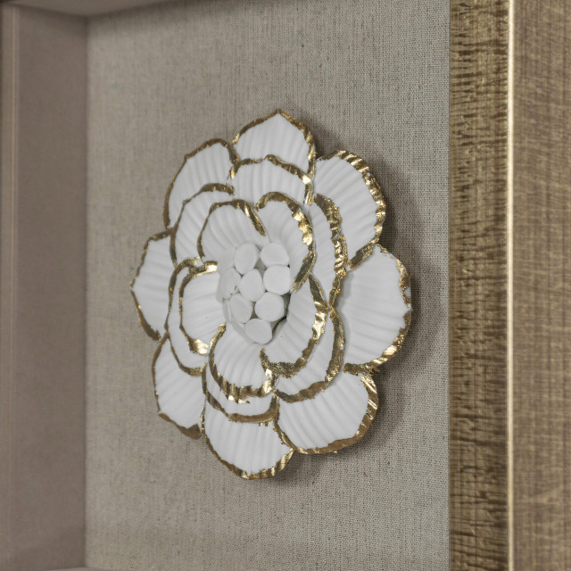 Gold Ceramic Flower Shadow Box Wall Décor (MS39291AP) - Contemporary ...