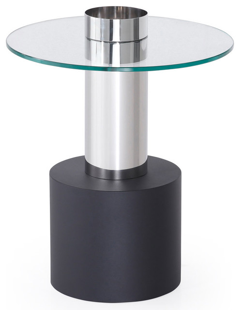 Modern Contour End Table Clear Glass Polished Stainless Steel Matte ...