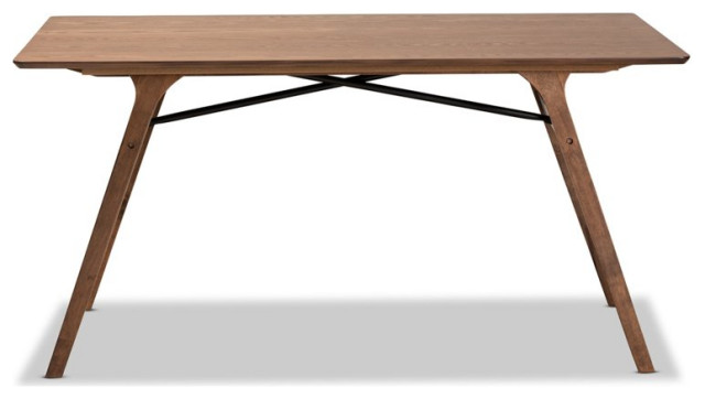 Mid Century Modern Dining Table, Angled Legs With Metal Accents, Walnut ...