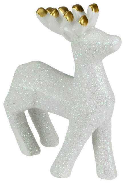 4.25" Glittery White Ceramic Reindeer Christmas Figure - Modern ...