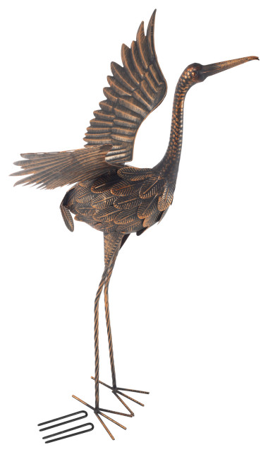Flying Crane Garden Statue Lawn Ornament Handcrafted Bird Decor Metal ...