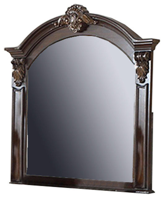 Benzara BM232649 Crown Top Wooden Frame Wall Mirror With Molded Details ...